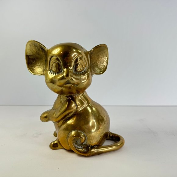 Accents | Vintage Large Brass Mouse Sitting Upright Cute Face Figurine ...